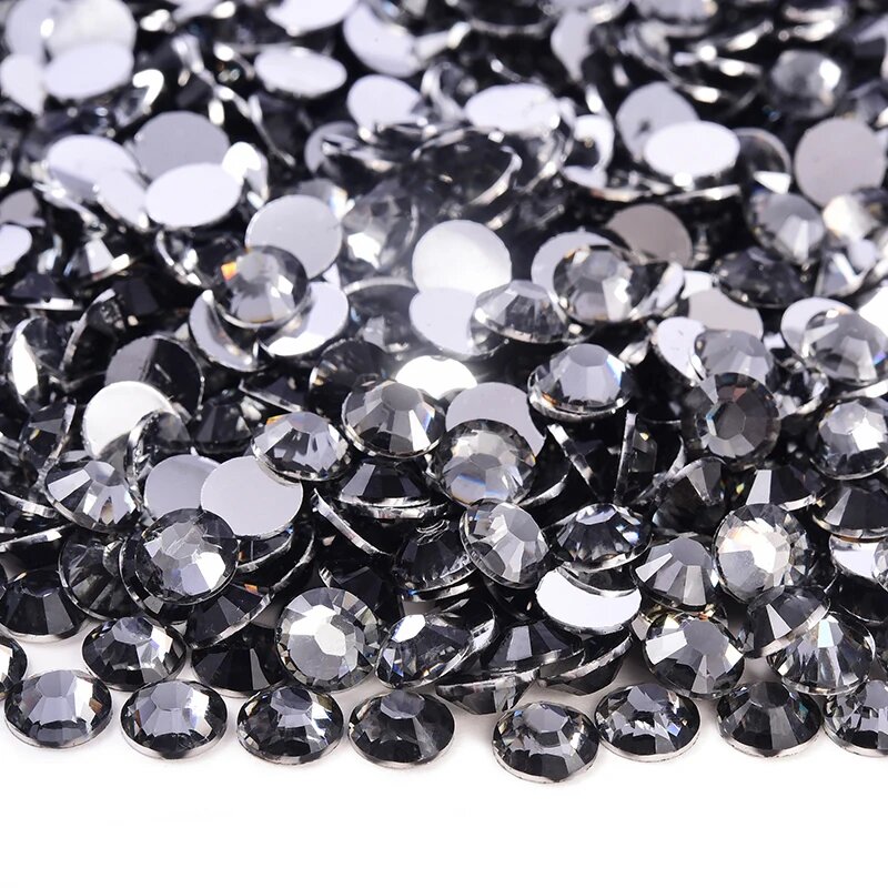 2mm-6mm Round Non Hotfix Glitter Bling Manicure Strass Silver Flatback Resin Rhinestones Glue On Beads Nailart Nail Gems Diy