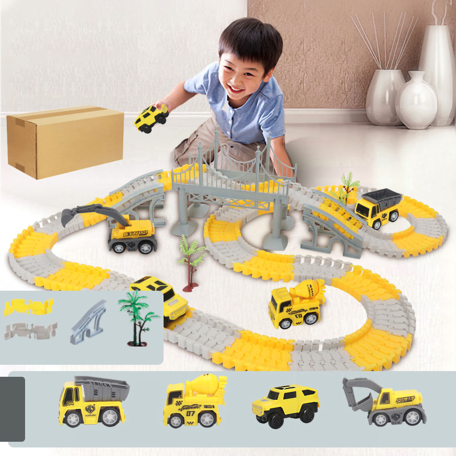 Детский конструктор «Гоночные трассы для строительства», гибкий электрический трек, набор для сборки игрушечных машинок своими руками, подарок ETC231