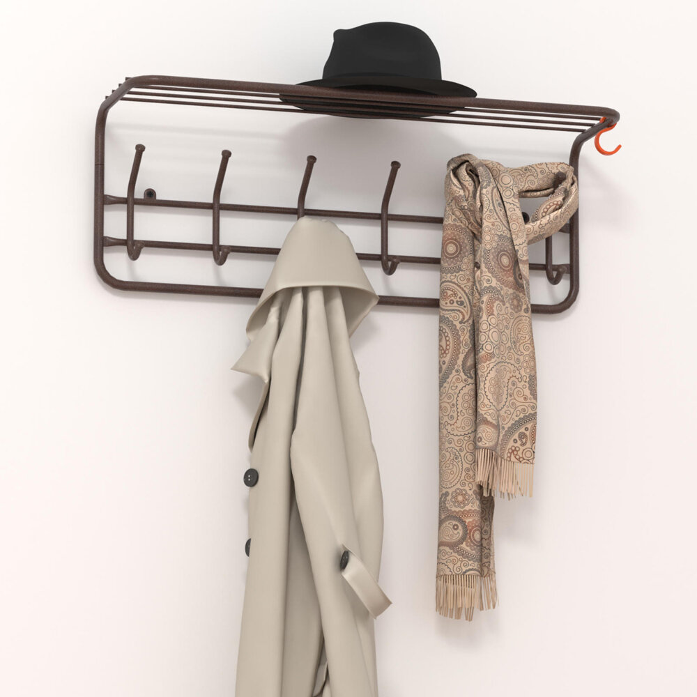 Вешалка настенная с полкой, 80см, коричневая, сталь, для одежды и аксессуаров