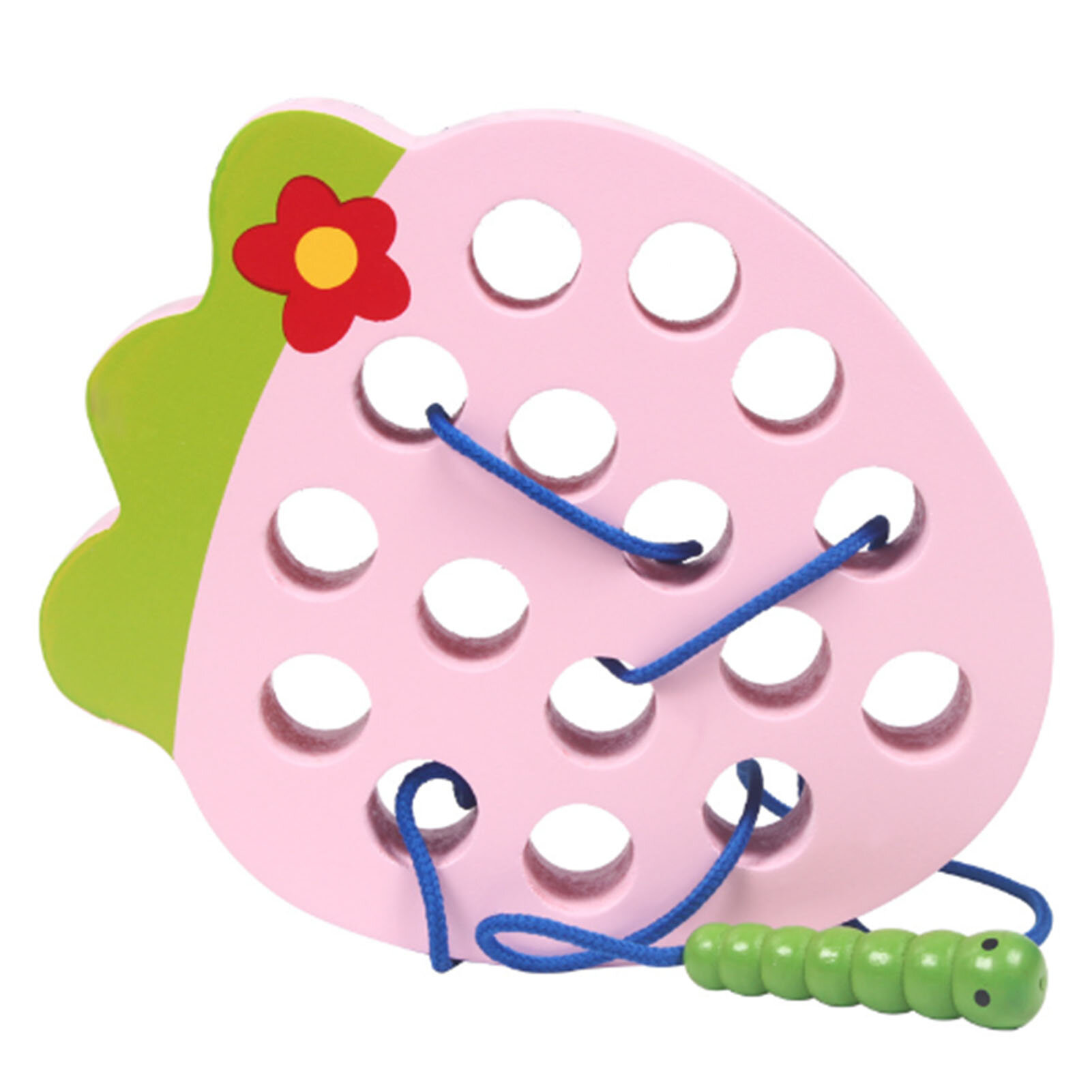 Деревянная игрушка для шнуровки и нанизывания ниток в стиле Монтессори: червяк, поедающий фрукты, дорожная игра для нанизывания ниток, развивающая игрушка для детей раннего возраста: клубника.