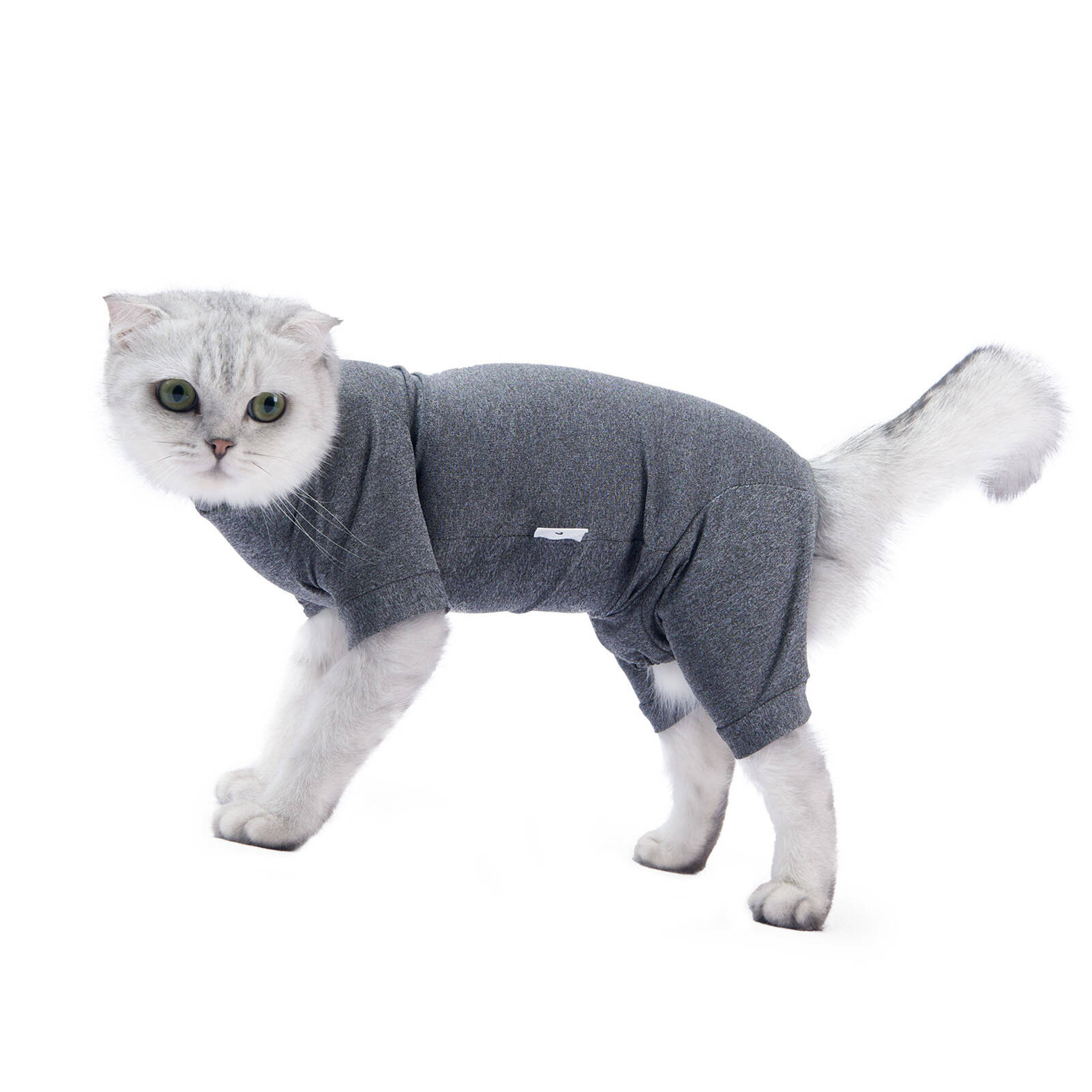 Комбинезон для восстановления кошек на 4 ножках Предотвращает выпадение шерсти Высокоэластичный Комфортный для кожи Мягкий хирургический восстановительный костюм для котят Цветочно-серый L