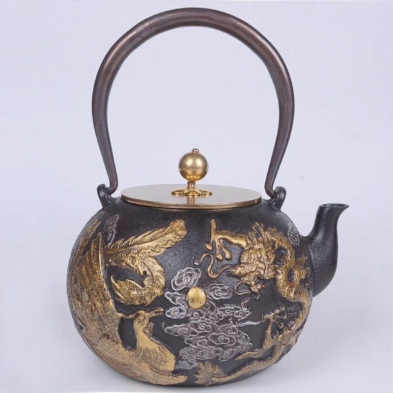 Чайник заварочный с ситечком чугунный 1400 мл, чугунный чайник, С металлическим сетчатым фильтром, который можно кипятить на огне