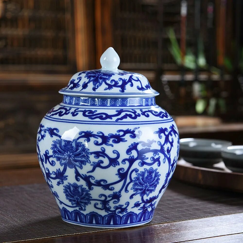 Ваза "Сине-белая фарфоровая ваза", 14.5 см , Керамика, 1 шт