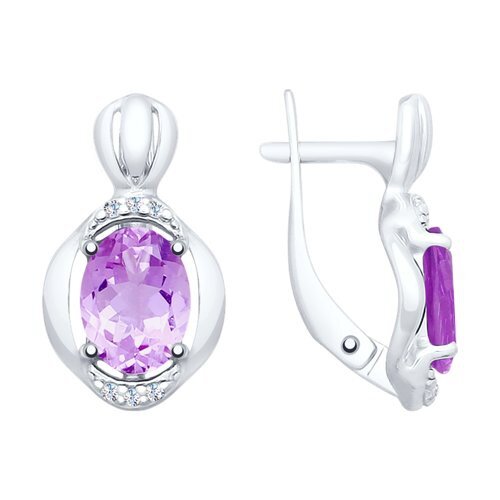 Серьги, серебро, 925 проба, родирование, аметист, фианит