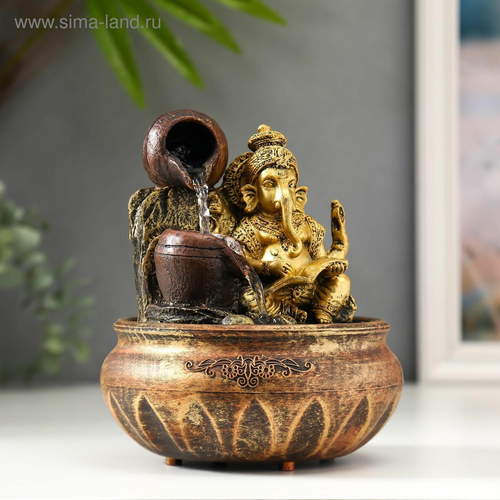 Фонтан настольный от сети, подсветка "Ганеша с кувшинами" 20*15*15 см