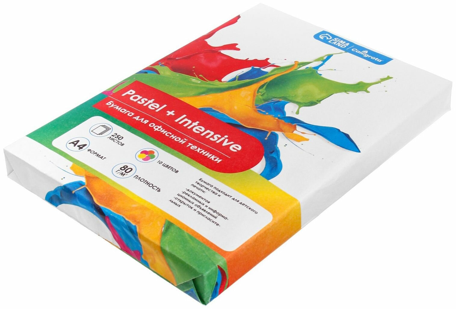 Бумага цветная для офисной техники, бумага офисная, листы для принтера, пастельная + интенсив, 250 листов формата А4, плотность 80 г/м2, 10 цветов