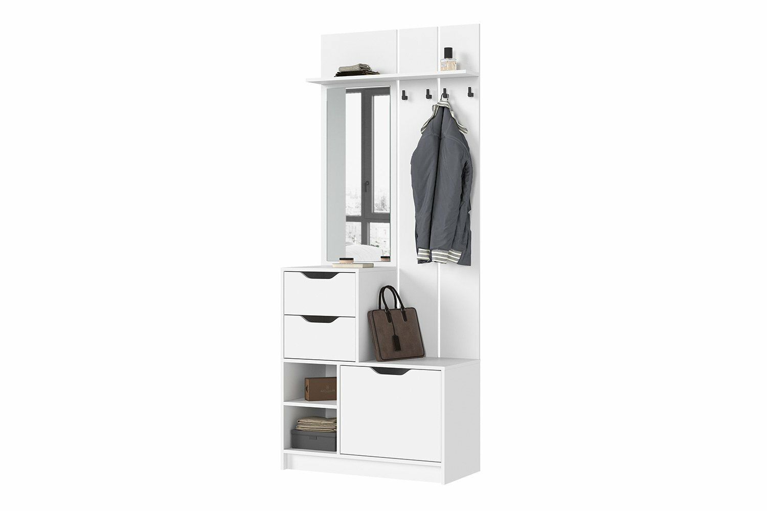 Прихожая Руна ПР 01, 85х210х40 см, с зеркалом, ЛДСП, цвет белый