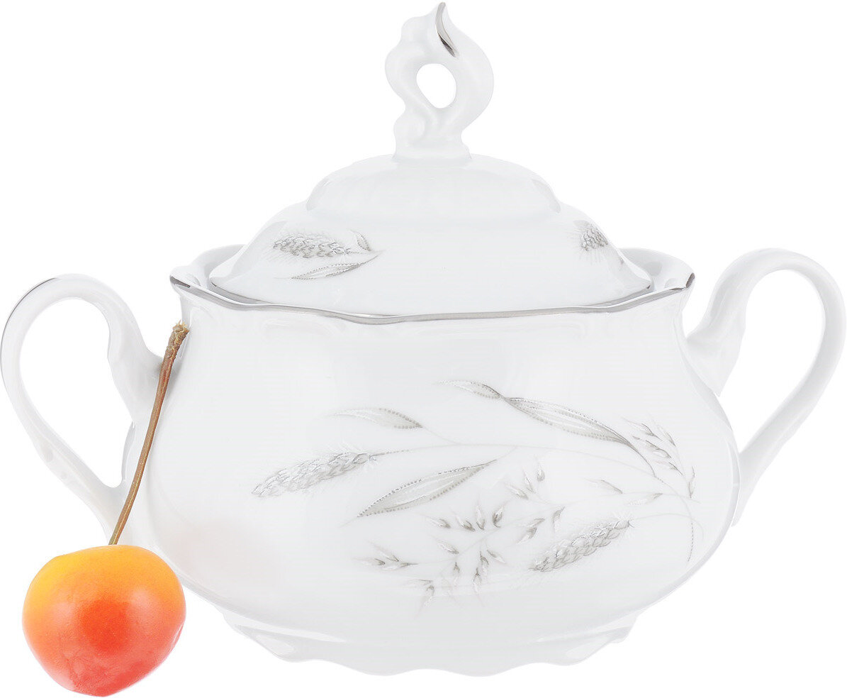 Сахарница 350 мл; "Constance", декор "Серебряные колосья, отводка платина", Thun/ БТФ0750