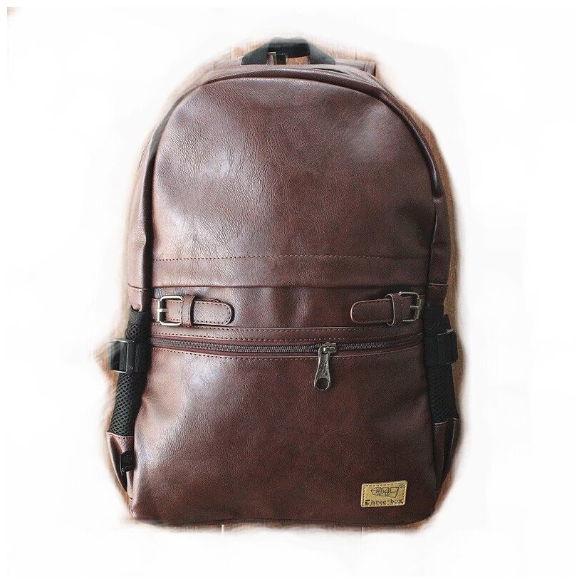 Рюкзак MyPads 1363 из качественной импортной эко-кожи темно-коричневого цвета студенческий школьный мужской стильный молодежный компактный городс.