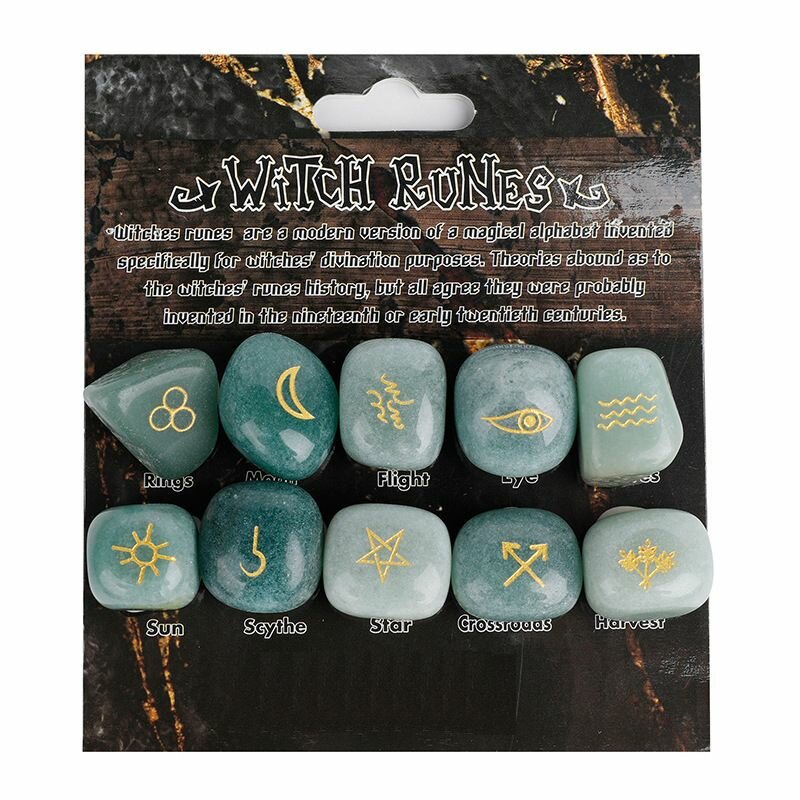 Руны Скандинавские, набор рун для гадания, ручная резьба, набор из 10 штук натуральный камень нефрит, хрустальный агат