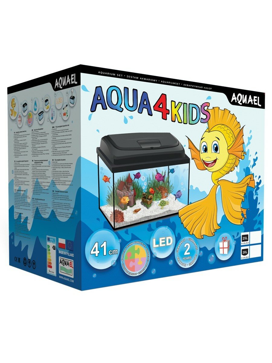 Аквариум Aquael 25л AQUA4 KIDS 40 41х25х25см (комплект: крышка+свет+фильтр+нагреватель, сачок, термометр, растение)