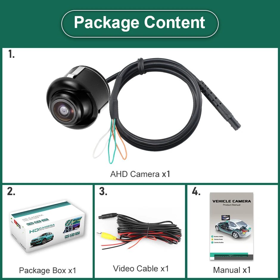 GreenYi 360° ° Регулируемая автомобильная камера заднего вида AHD1080P, универсальная мини-боковая/передняя/задняя камера ночного видения, обратный ход для монитора Android, 1080P