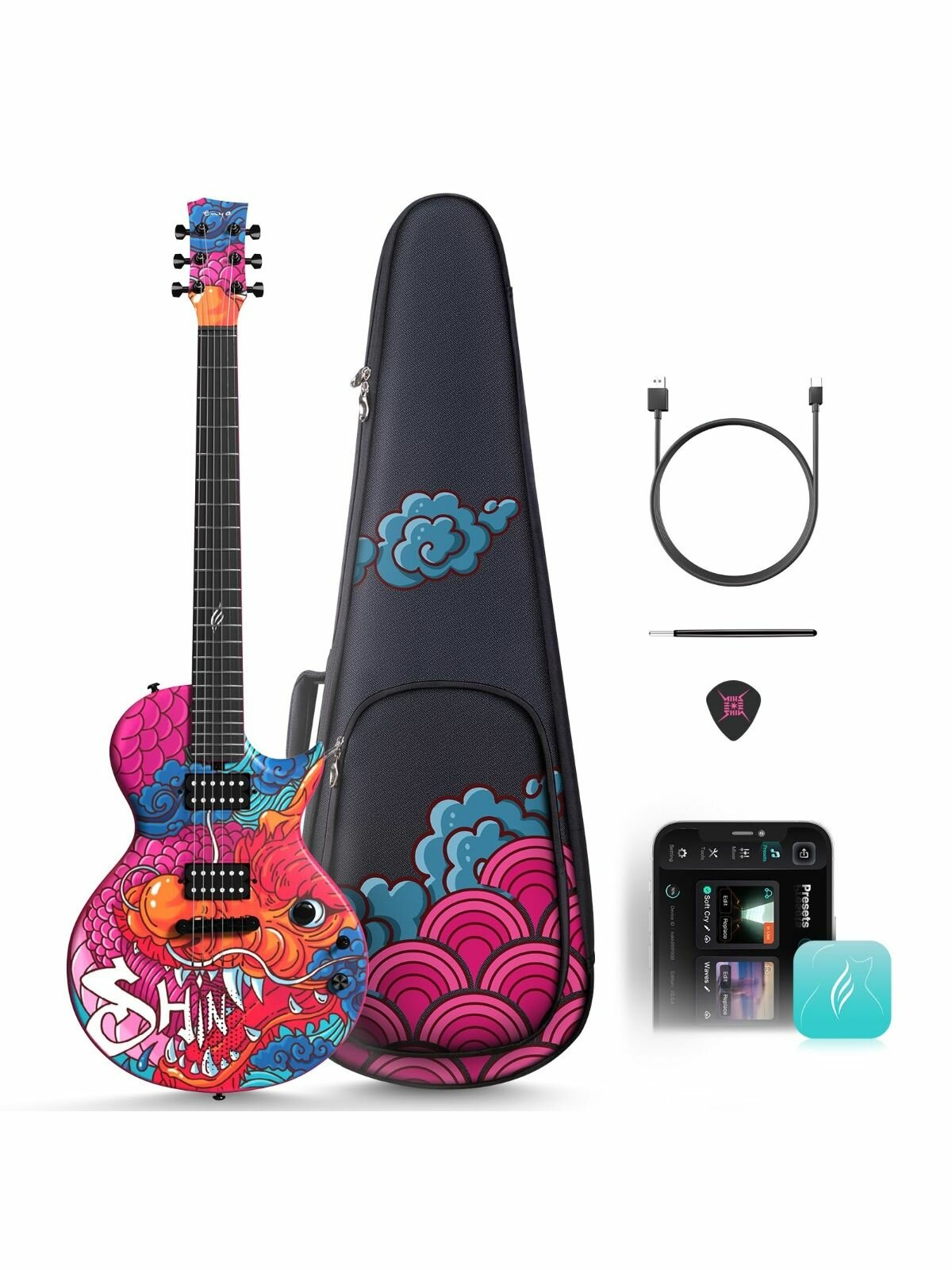 Электрогитара Enya Shinichi Kobayashi Loong Nova Go Sonic углеродный моноблок 10Вт беспроводной динамик, Bluetooth 5.0, электроакустическая модель