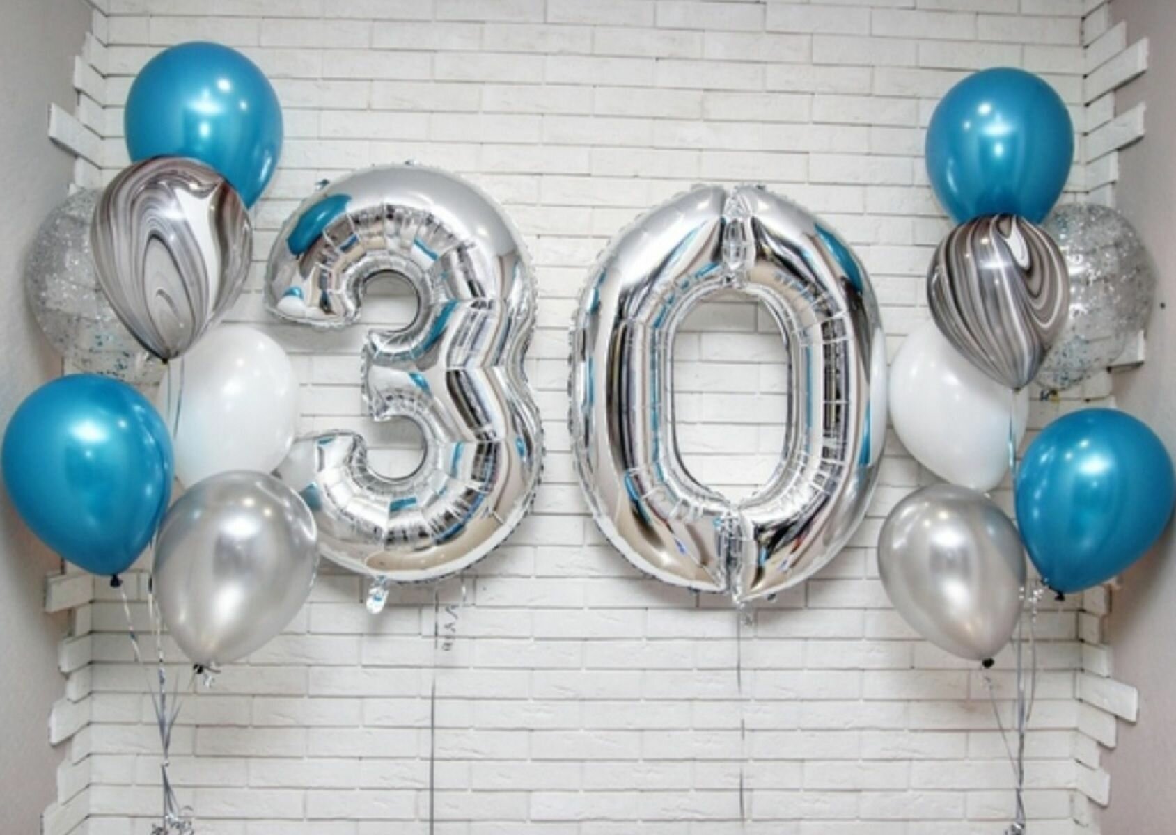 Шар воздушный фольгированный Цифра 30, цвет серебряный 42"/106 см (шс3)(шс0)