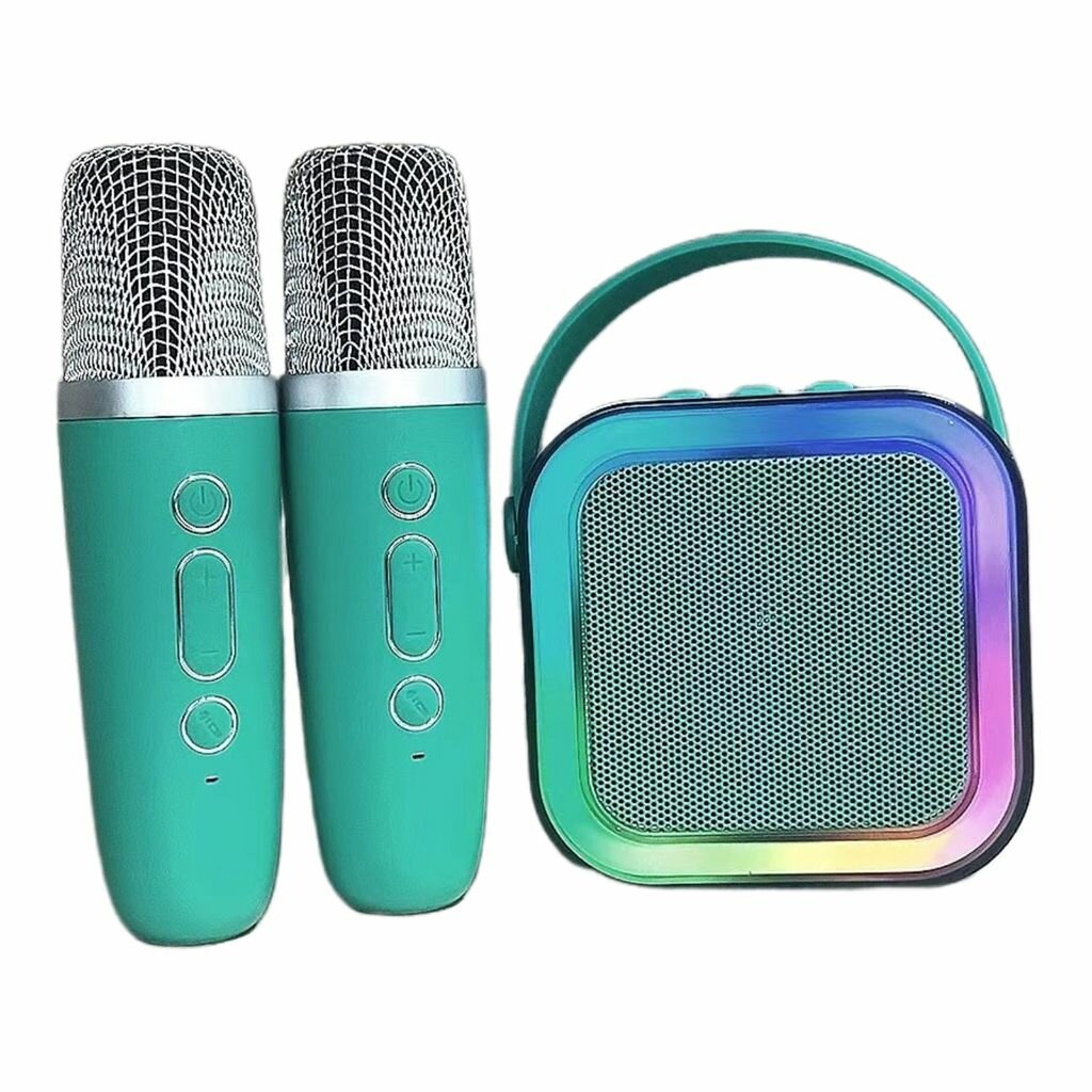 Колонки, Bluetooth динамик с микрофоном и LED атмосферным освещением двойной микрофон - изумрудно-зеленый, 1 набор