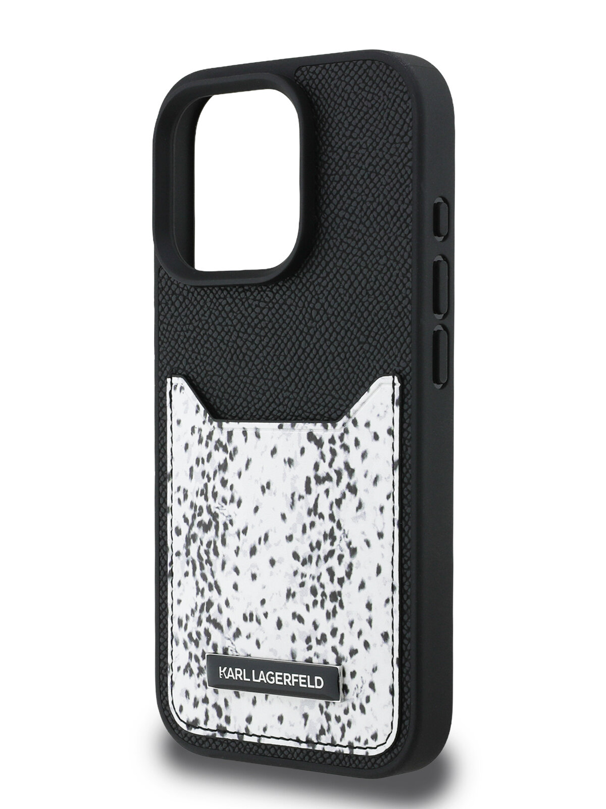 Чехол Karl Lagerfeld для iPhone 16 Pro из зернистой экокожи, с картхолдером, черный