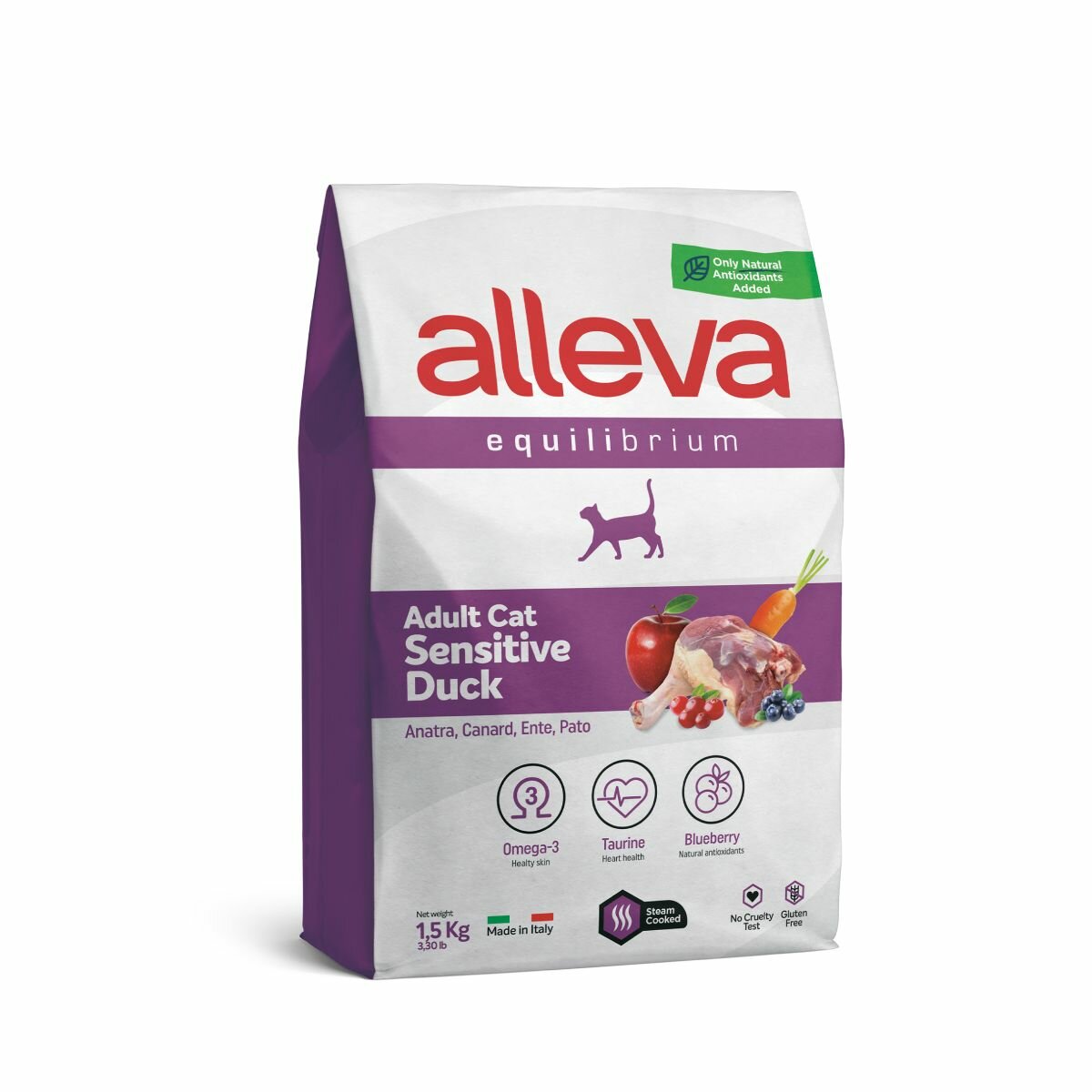 ALLEVA EQUILIBRIUM Корм для взрослых кошек Сенситив с уткой 1,5 кг