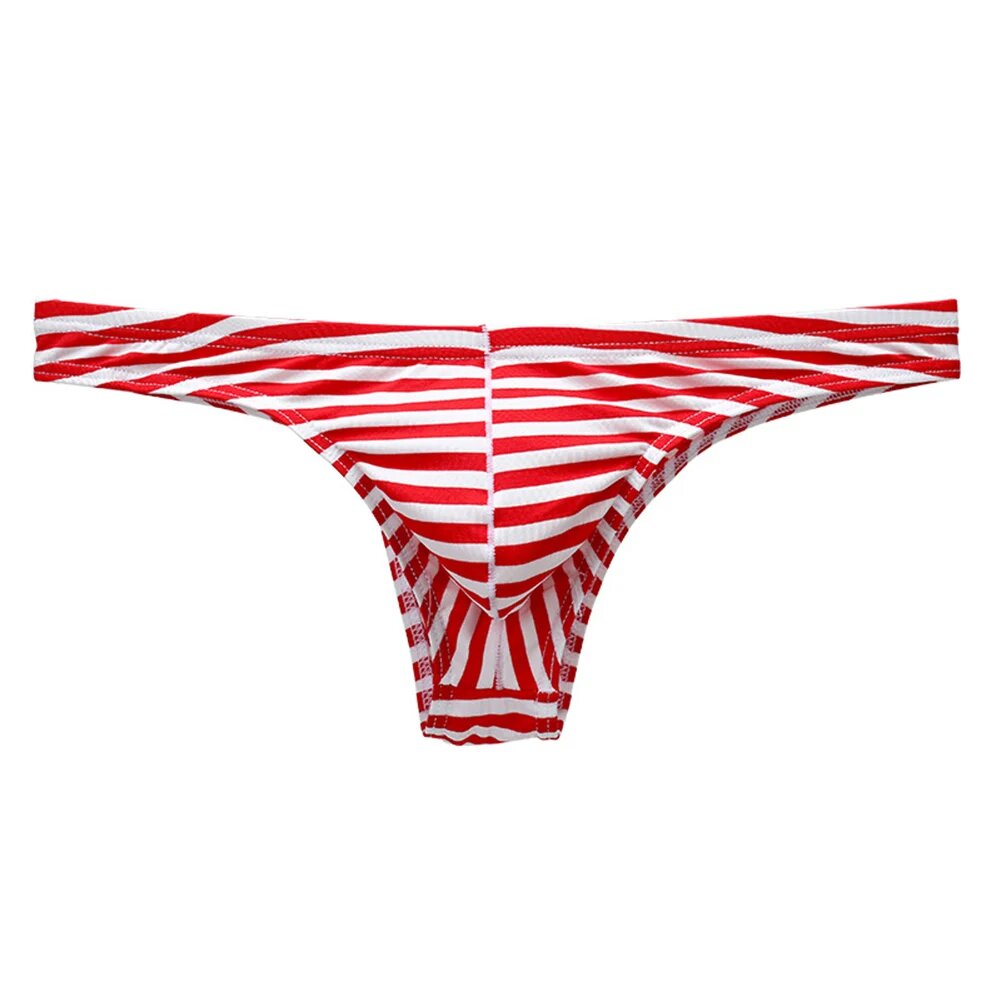 Быстросохнущее нижнее белье, мужские стринги, трусики с низкой талией, полосатые трусы, стринги, чехол, нижнее белье с половиной покрытия бедер, дышащие трусы Красный, XL, Red