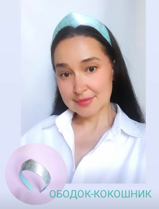 Ободок-кокошник "Тиффани", ручная работа, эко-кожа, серебристый рисунок