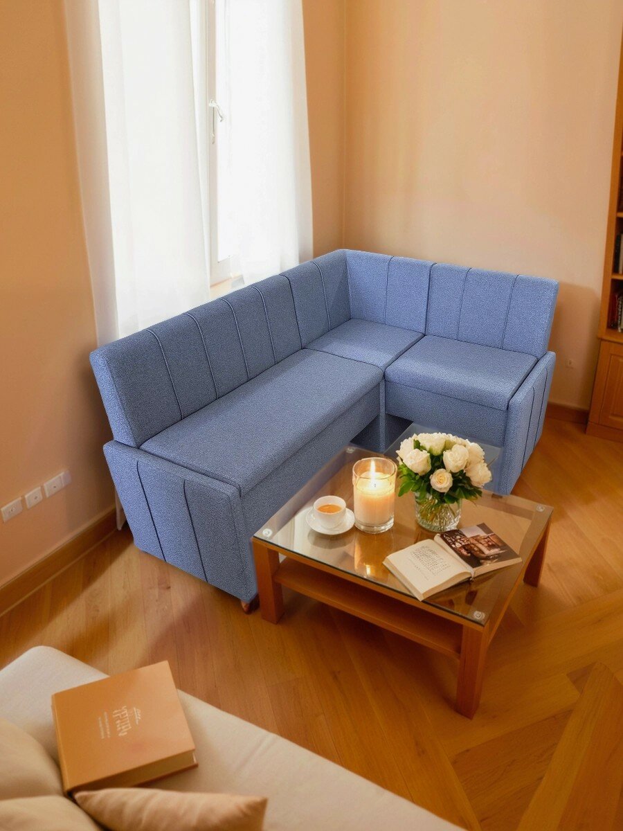 Кухонный уголок "Престиж", ткань, серо-синий, 3 места, 155x120x83 см