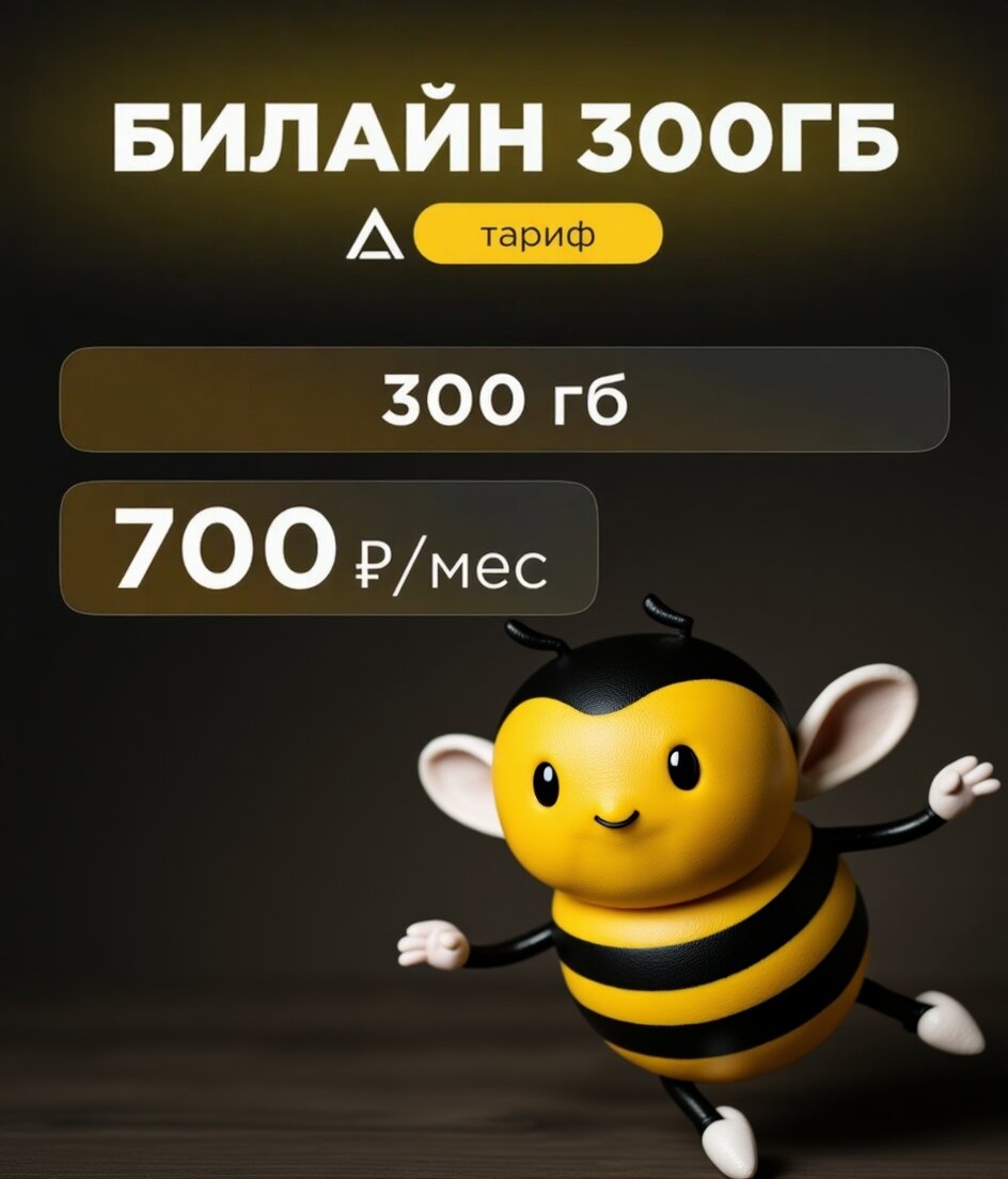 Сим-карта Билайн, 300ГБ интернета, 2G/3G/4G, стандартная, федеральная, 700 руб./мес.
