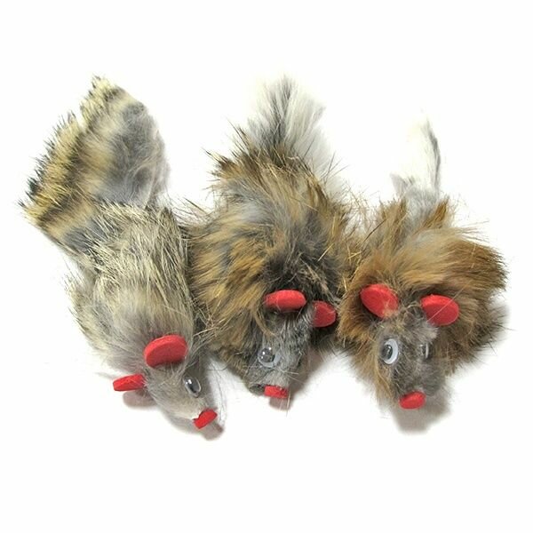 Игрушка для кошек Кот Лукас Мышь меховая 7,5 см, 3 шт