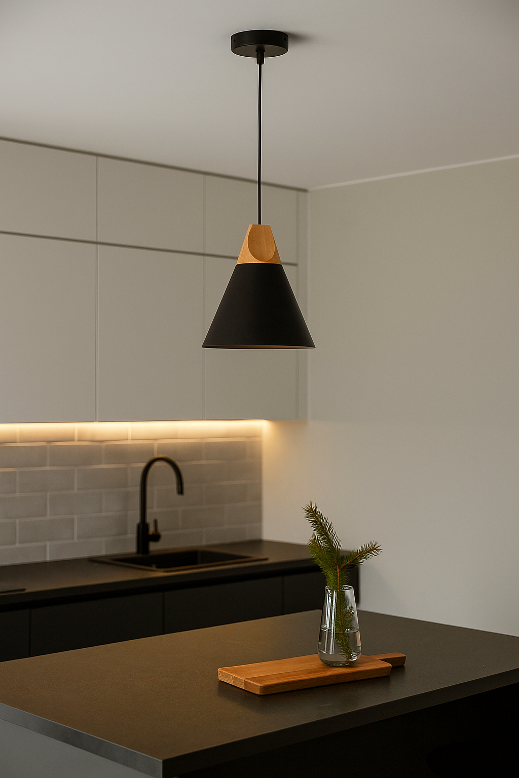 Светильник потолочный подвесной Sofitroom Prima Black, в скандинавском стиле, сканди деревянная лампа, люстра потолочная