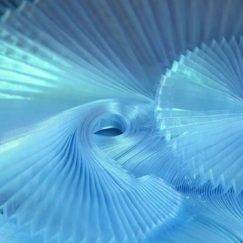 Плиссированная лазерная органза ткань Accordion синяя 1,4 м Голубой, blue