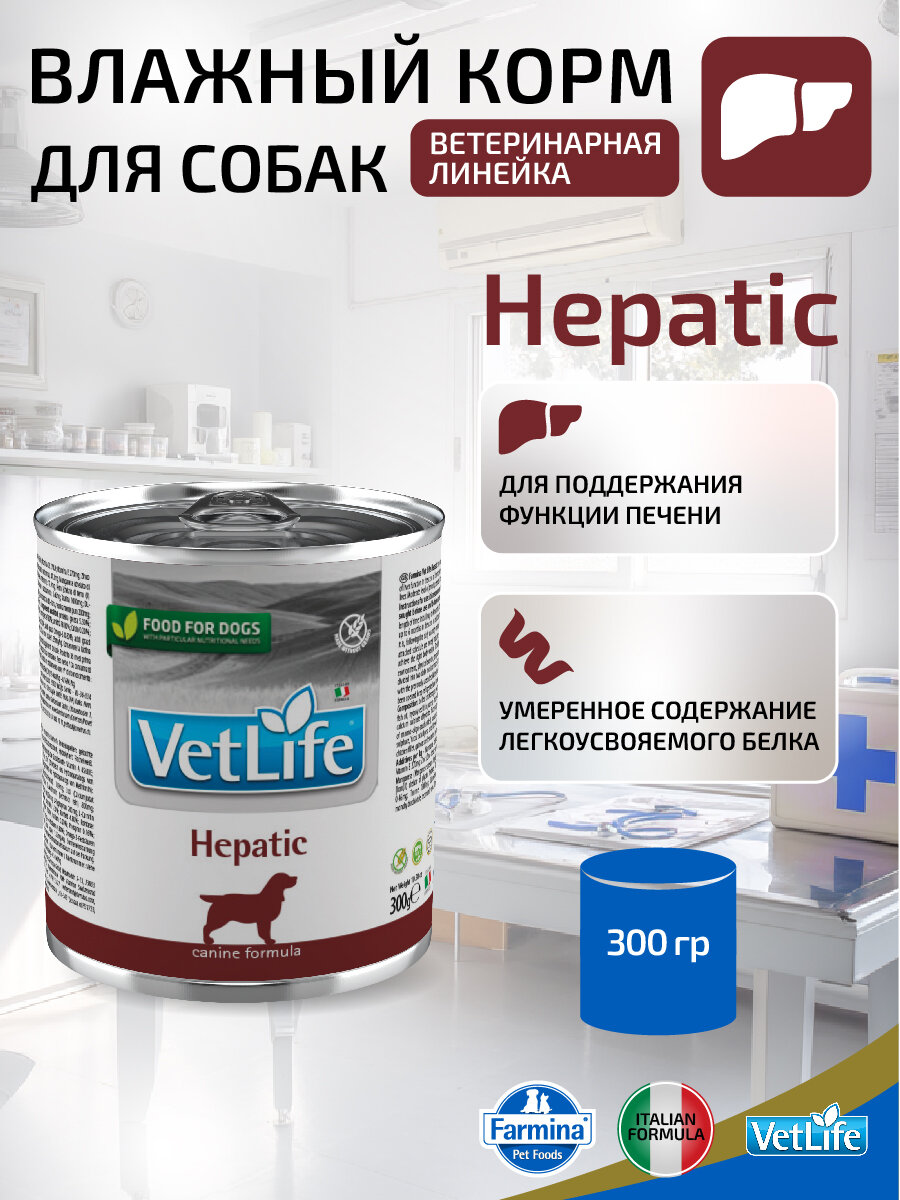 Влажный корм Farmina Vet Life Dog Hepatic с курицей диетический для собак при хронической печеночной недостаточности 300гр