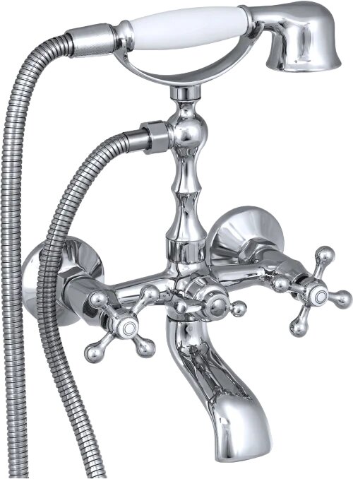 Смеситель для ванны с душем Славен Коттедж А СЛ-ДВ-А30 с душевым гарнитуром, настенный, с поворотным изливом, хром, глянцевый, латунный