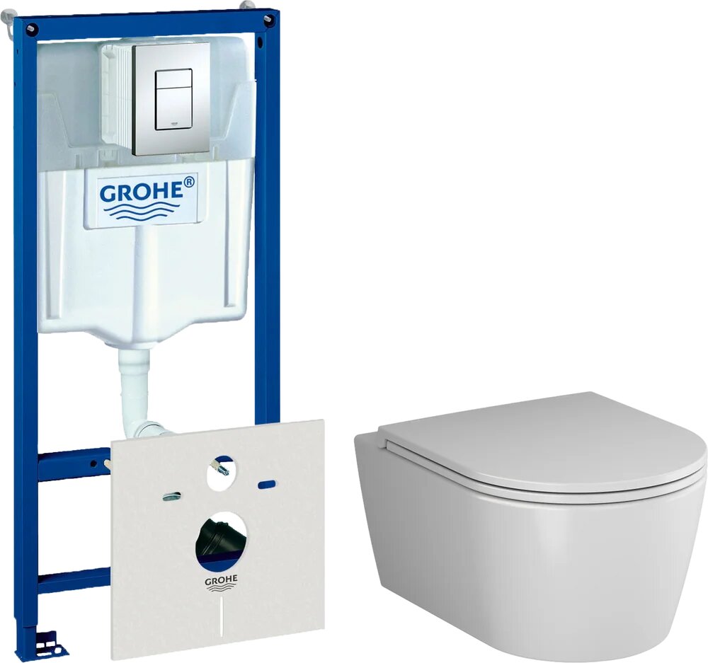Комплект Унитаз подвесной AM.PM Func C8F1700SC безободковый, с микролифтом / Система инсталляции для унитазов Grohe Rapid SL 38772001, 3 в 1 с кнопко