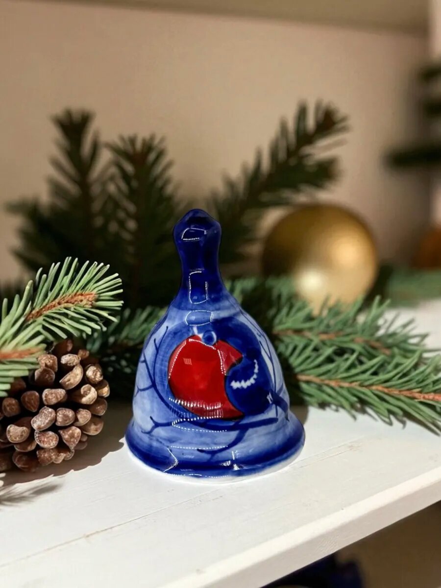 Колокольчик фарфоровый интерьерный "Снегири"