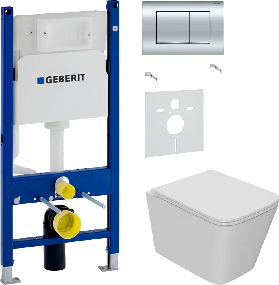 Комплект 3 в 1 Унитаз подвесной Bauedge Bau Stil Hurricane-2 безободковый, с микролифтом, белый / Звукоизоляция Geberit 156.050.00.1 / Инсталляция с кнопкой Duofix Delta 458.163.21.1 цвет хром