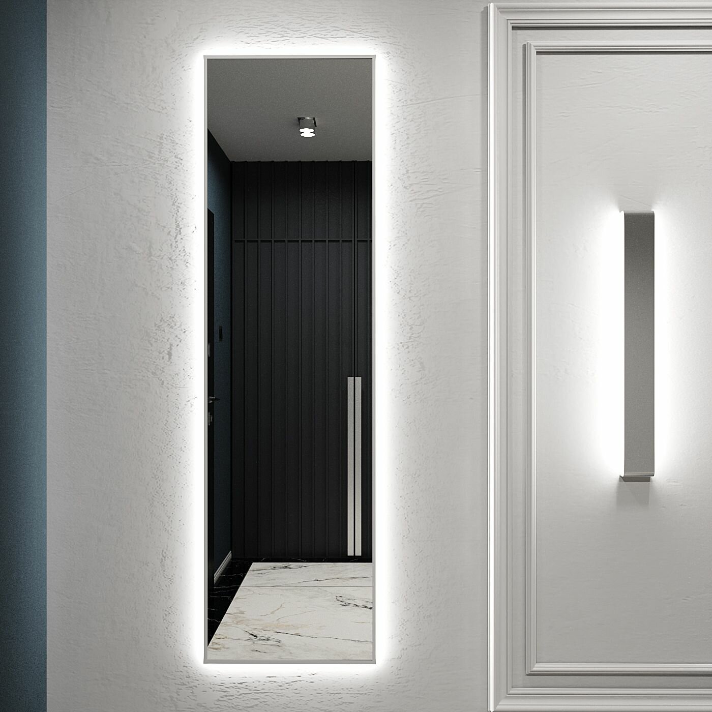 Зеркало настенное 161х40 см. BLX MIRROR с подсветкой в алюминиевой раме. Свет: Холодный белый 6000К, Серебро