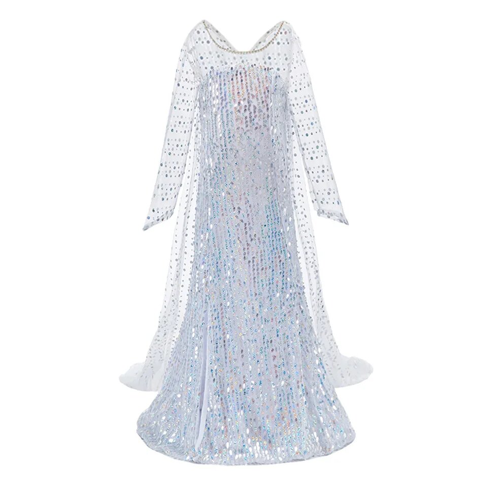 Платье принцессы Эльзы Disney из полиэстера для девочек 5-6T(TAG130), White Elsa Dress