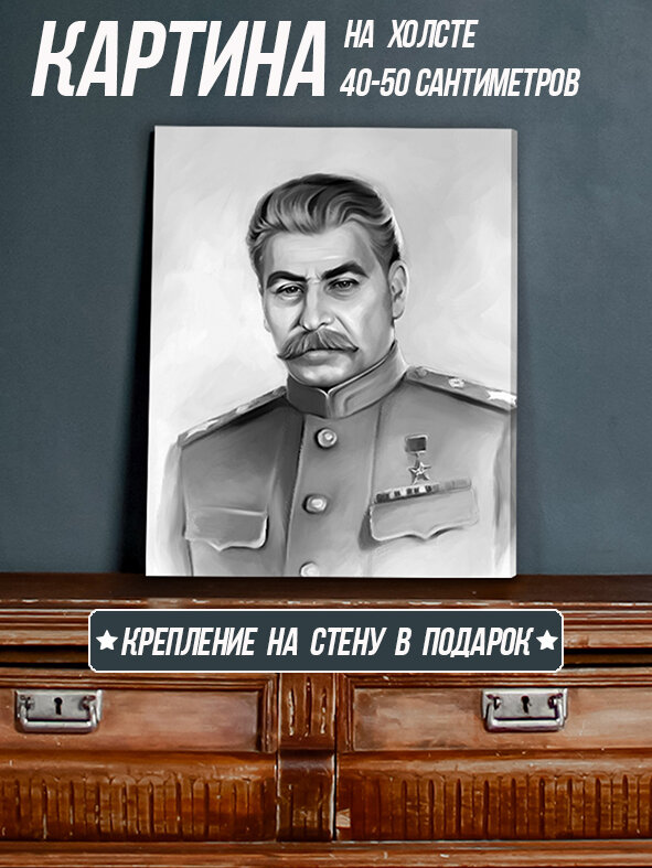 Портрет Сталина черно белый 40х50см