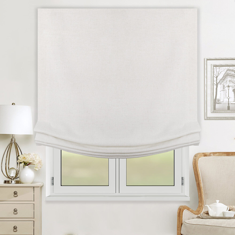 Римская штора на окно OLEXDECO 160х170 см мягкие складки Relax Лен для кухни, гостиной, детской жемчужно-белый с кордовым карнизом