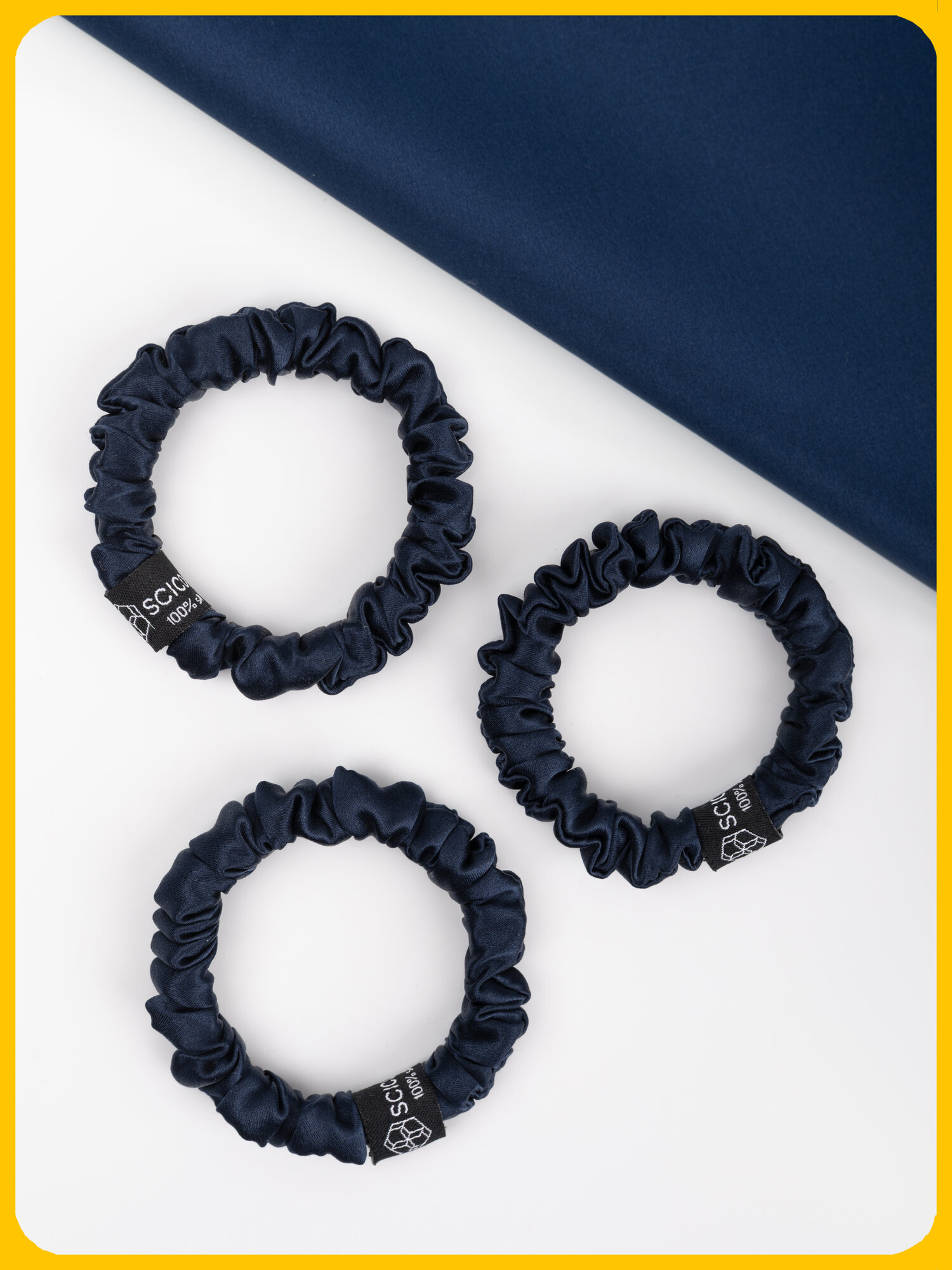 100% натуральный шелк 19 момми/Набор из 3-х резинок 1,5 см/синий цвет