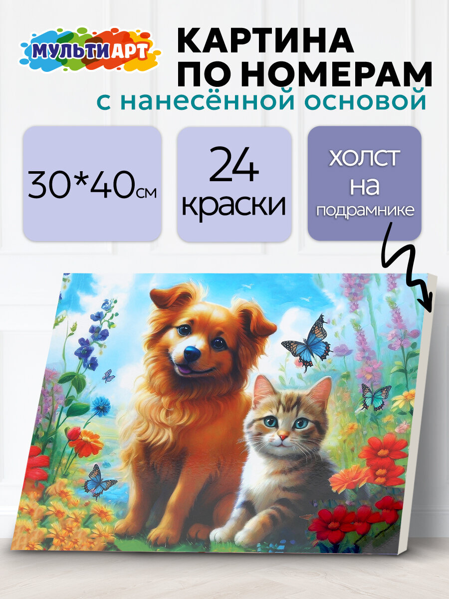 Набор для творчества картина по номерам на холсте с подрамником 30*40 см Друзья, Мульти Арт