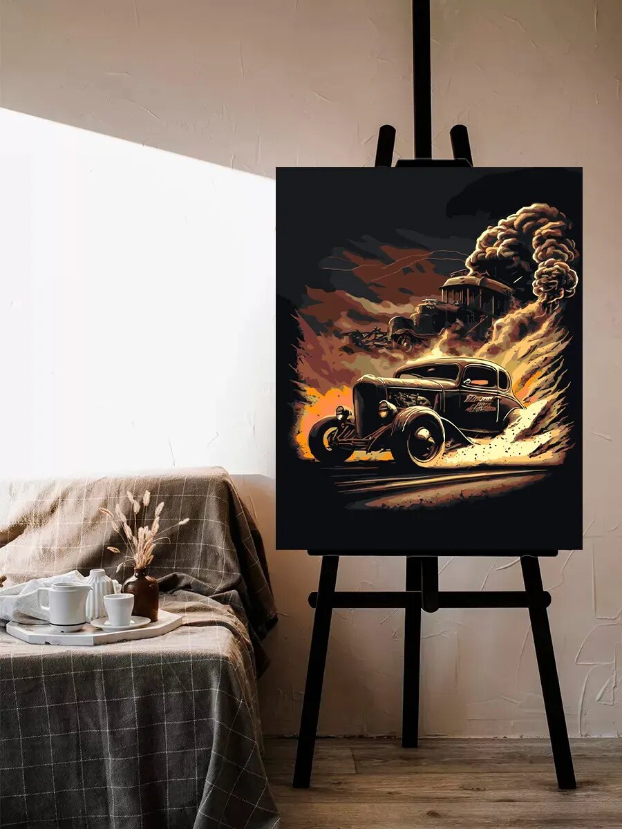 Картина по номерам Ретро Автомобиль Поезд Пыль Дым