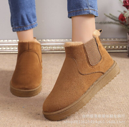 2025 новые осенне-зимние женские зимние ботинки, однотонные, большого размера, меховые, хлопковые, с резинкой, с толстым дном, короткие, с босоножками, женские хлопковые ботинки