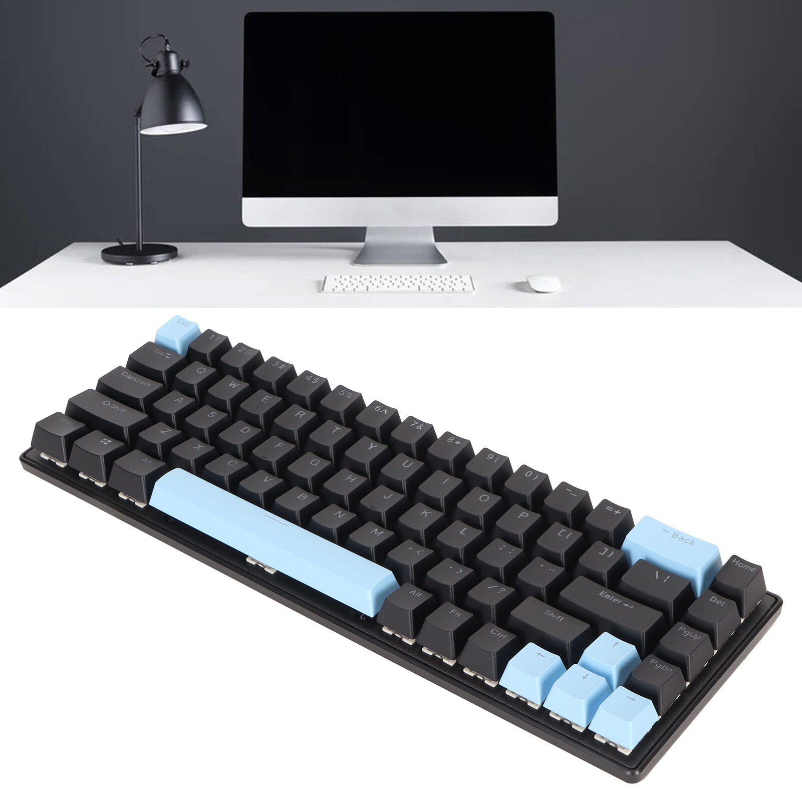 Игровая клавиатура USB, 68 клавиш, синий переключатель, одновременное нажатие клавиш N, 10 режимов RGB-подсветки, проводная клавиатура для настольного ноутбука, черный, синий