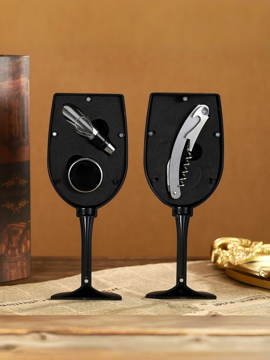 Подарочный винный набор в виде бокала со штопором для вина, аксессуары и аэратор, 3 предмета AdeniHouse