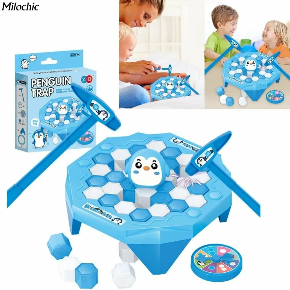 Мини-ледокол penguin Rescue Маленький пингвиненок стучит по льду игра "Родитель-ребенок" интерактивная детская настольная игрушка синий