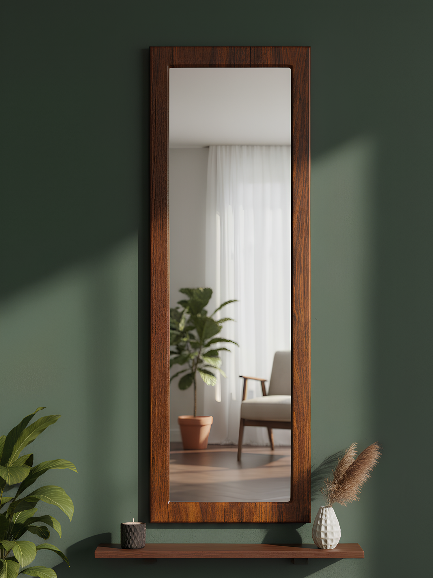 Зеркало настенное в прихожую прямоугольное с рамой Магия классики МДФ 112х38,5 см орех