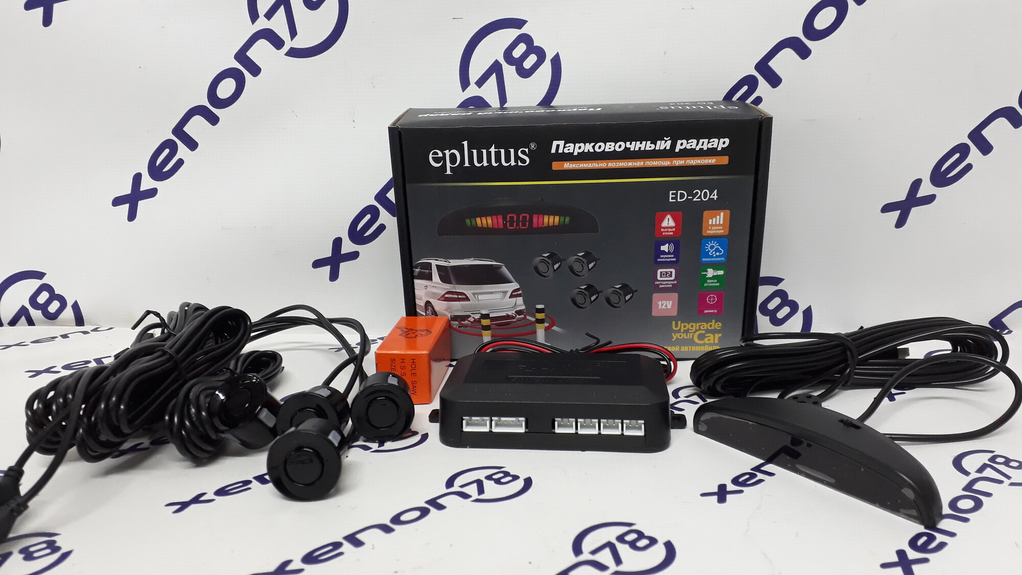 Парктроник для заднего бампера Eplutus ED-204 (черные датчики 21 mm, сверло)