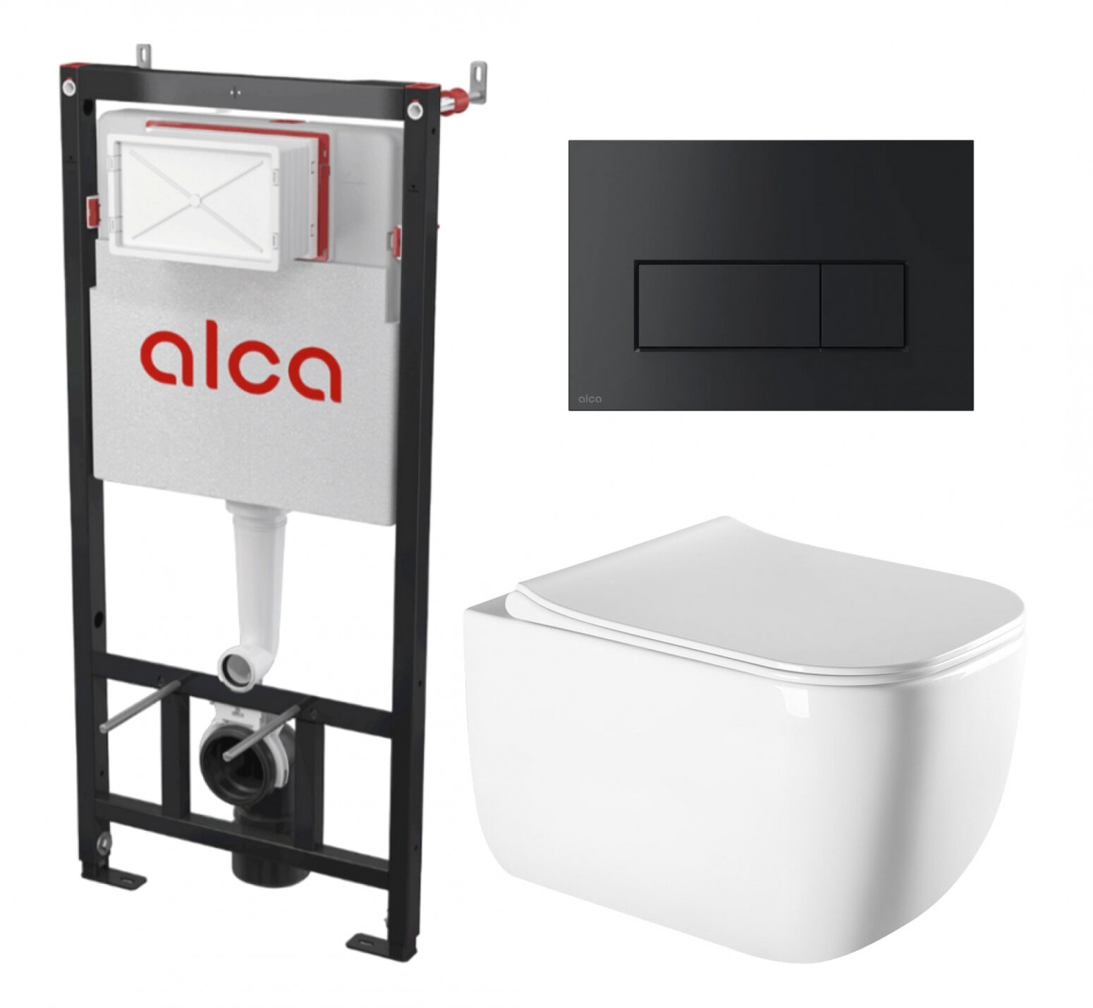 Комплект 3 в 1 инсталляция AlcaPlast + Унитаз подвесной Vincea Form VT1-35 + кнопка черная