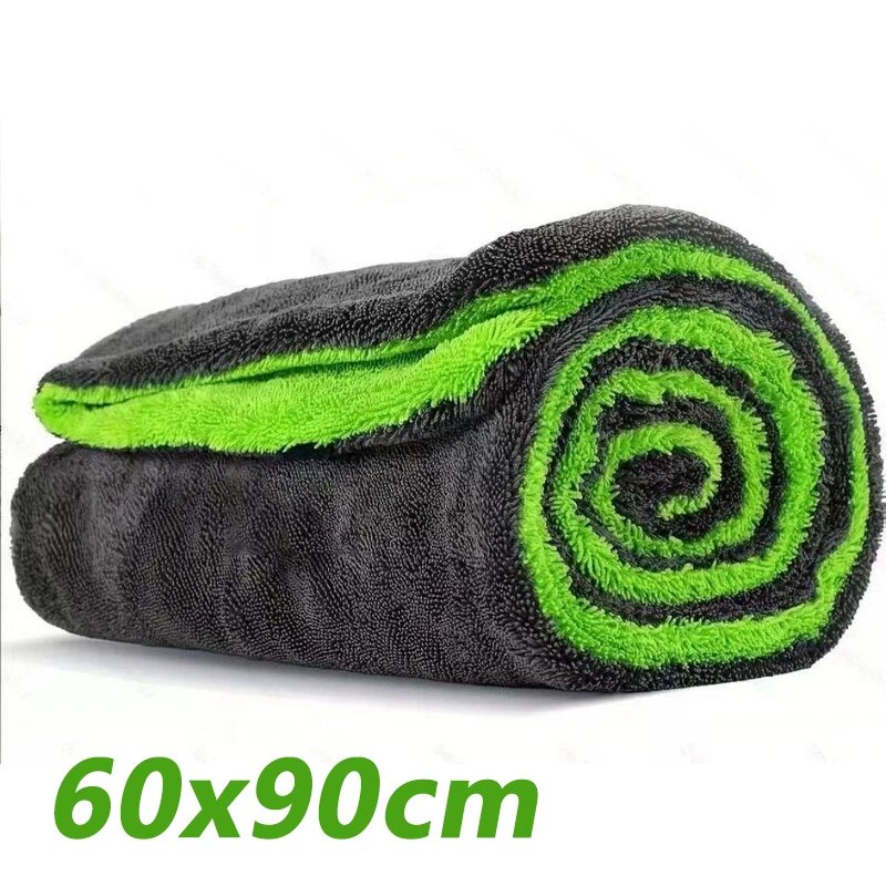 Салфетка для автомобиля 60x90 см, микрофибра, черная с зеленой