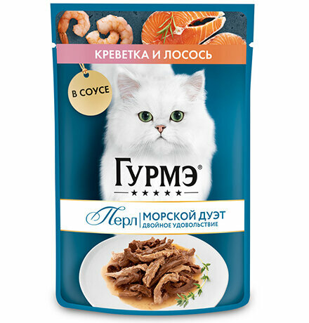 В соусе креветка и лосось влажный корм паучи пурина гурмэ перл морской дуэт для взрослых кошек филе (цена за упаковку) 75г х 26шт