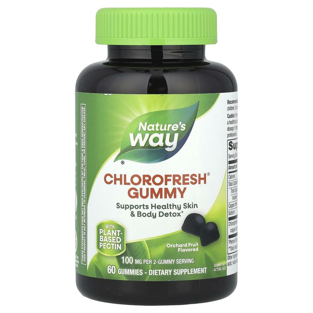 Nature's Way, Chlorophyll Gummy, Жевательные мармеладки с хлорофиллом, фруктовый сад, 50 мг, 60 шт